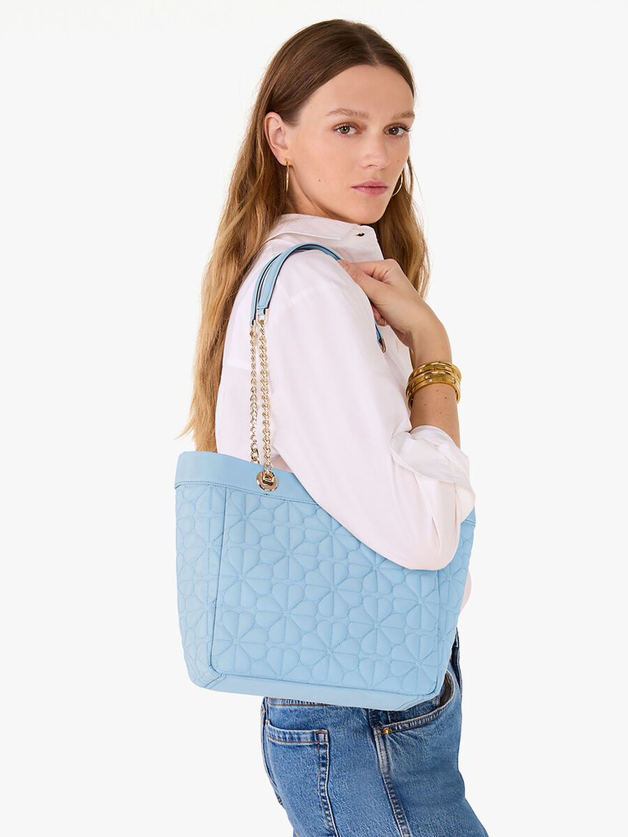 Spade Flower Quilted Fabric Medium Tote MONTAUK BLUE | HANDBAGS | Kate ...